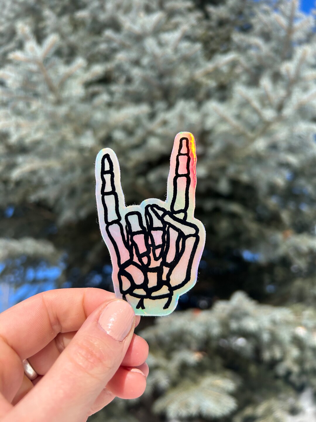 Rock & Roll Skeleton Holographic Vinyl Sticker Rock on Sticker Metal ...