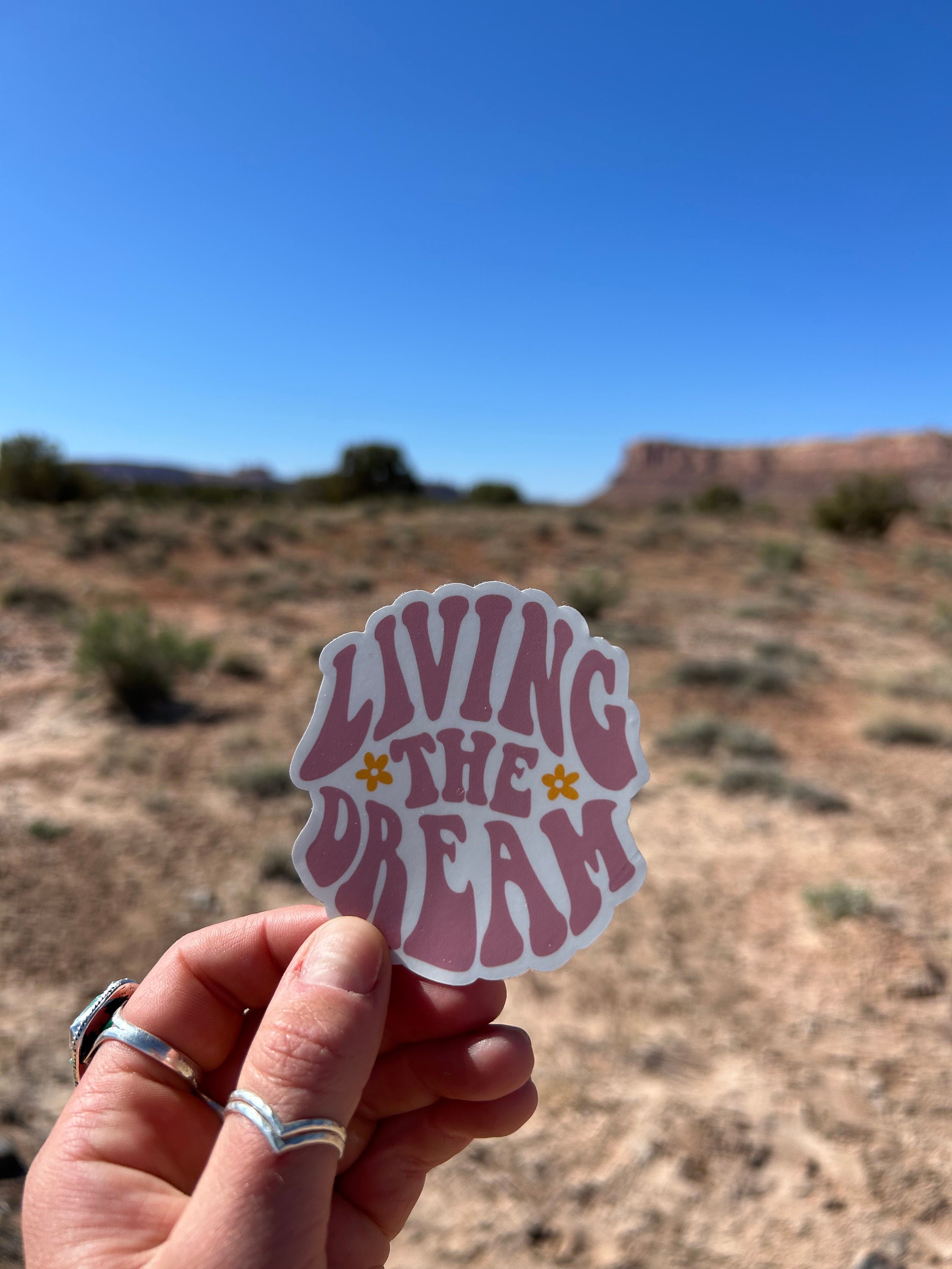 Living the Dream - Vinyl Sticker - Waterproof Retro Flower Sticker ...