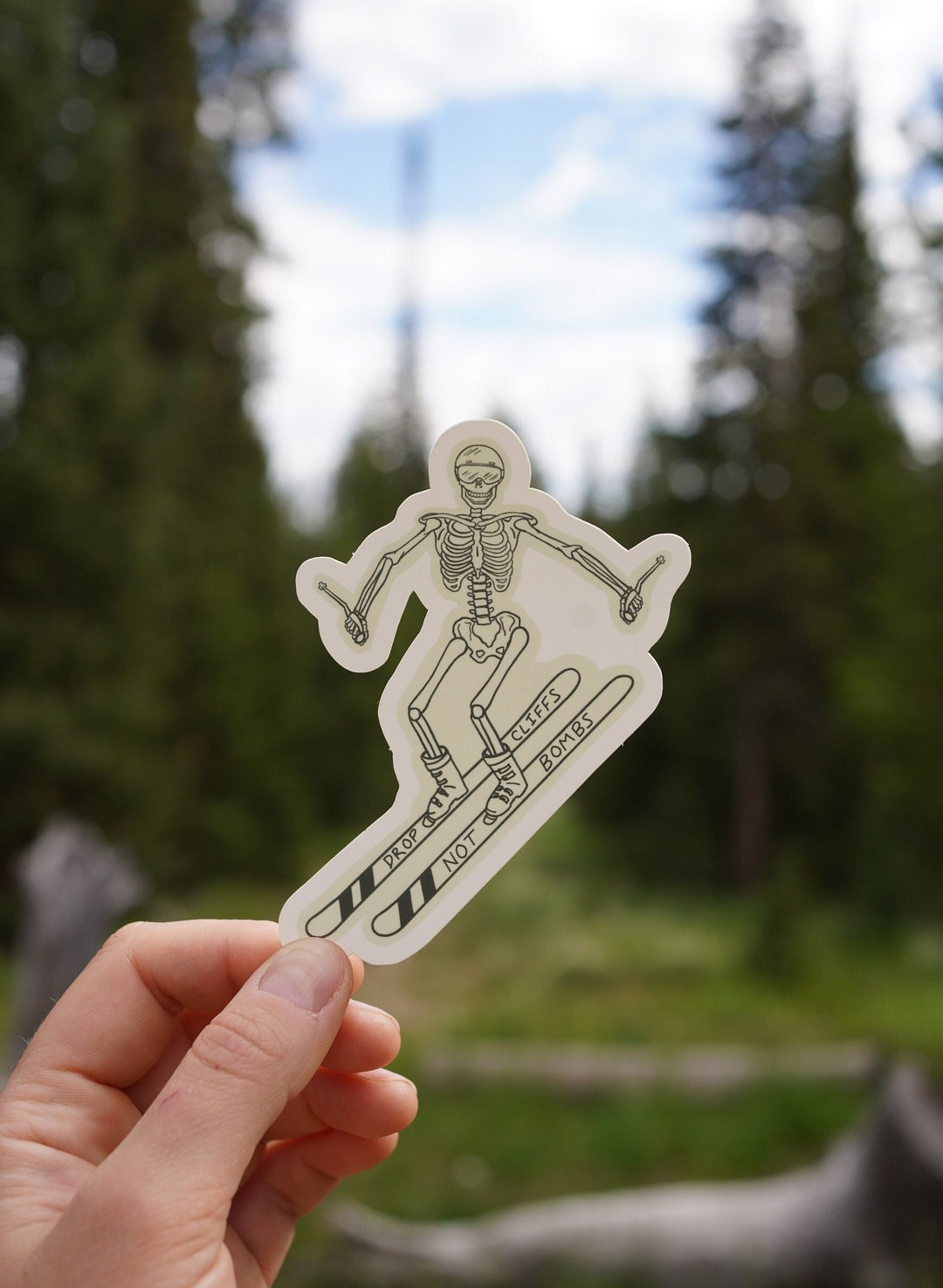 Drop Cliffs Not Bombs Ski Sticker – Skeleton Skier Decal – Original ...