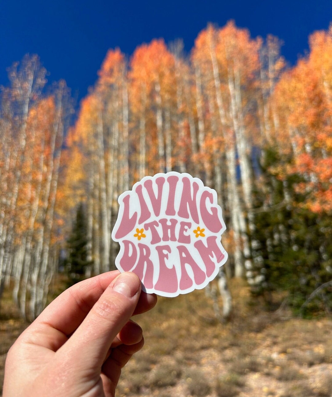 Living the Dream - Vinyl Sticker - Waterproof Retro Flower Sticker ...