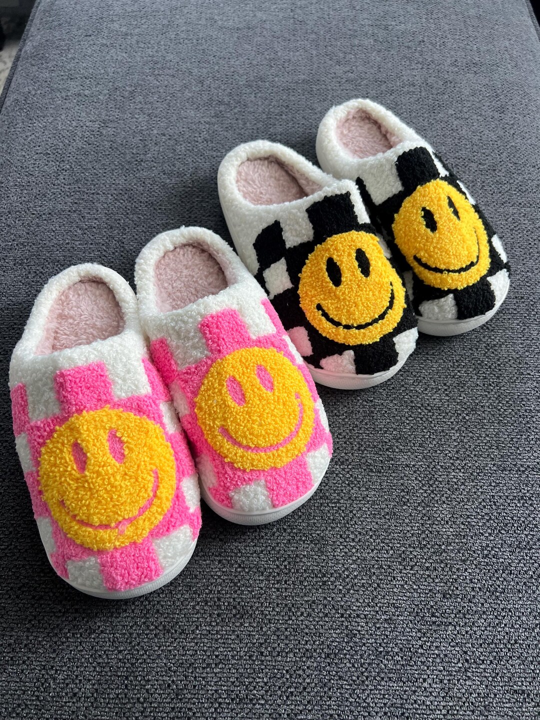 Smiley Face Checkered Slippers - Etsy