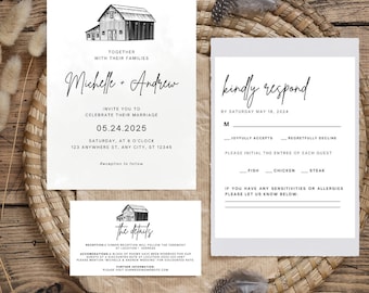 Rustic Barn Wedding Invitation Bundle - Digital Download - Etsy