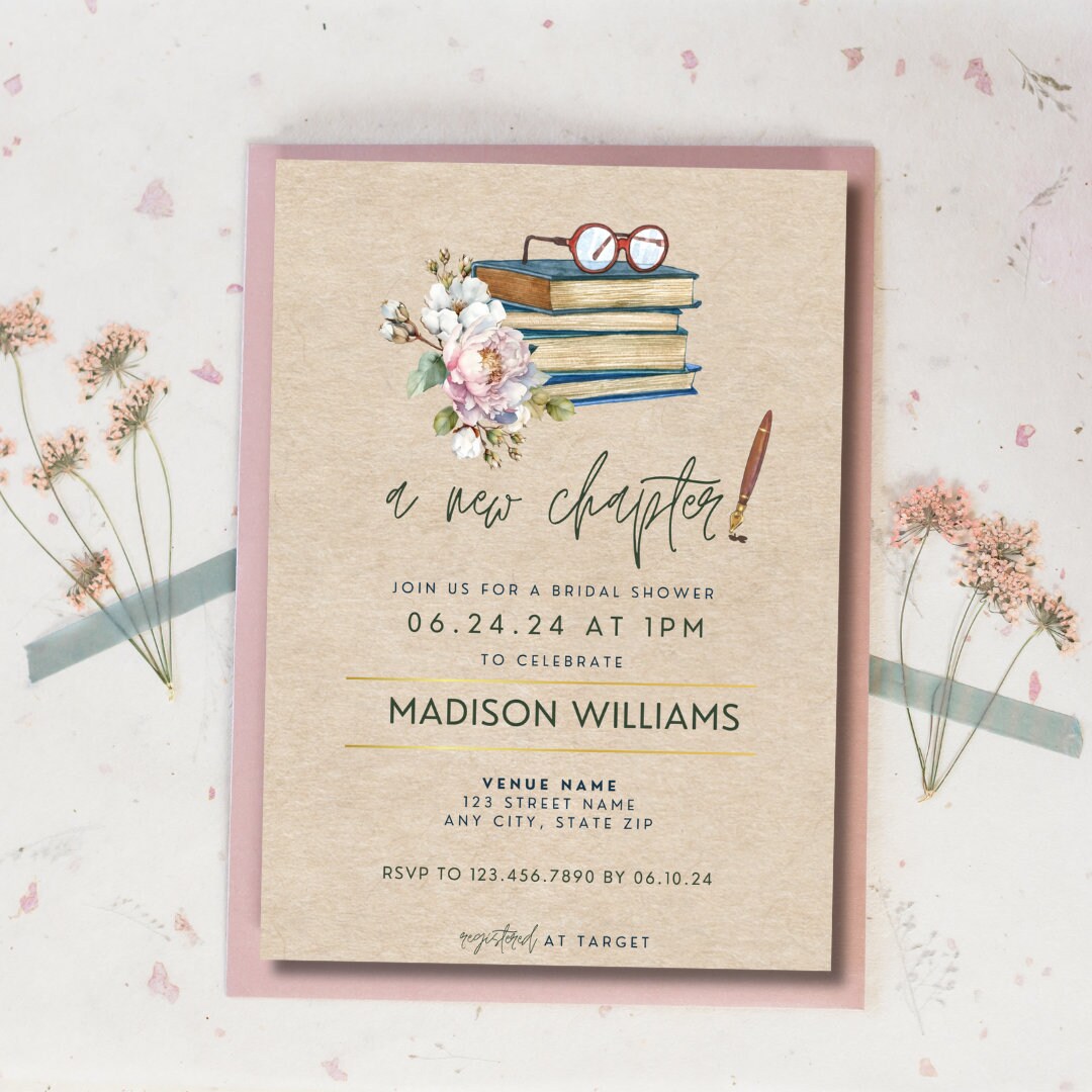 A New Chapter - Bridal Shower Invitation With Flowers - 5x7 Digital ...
