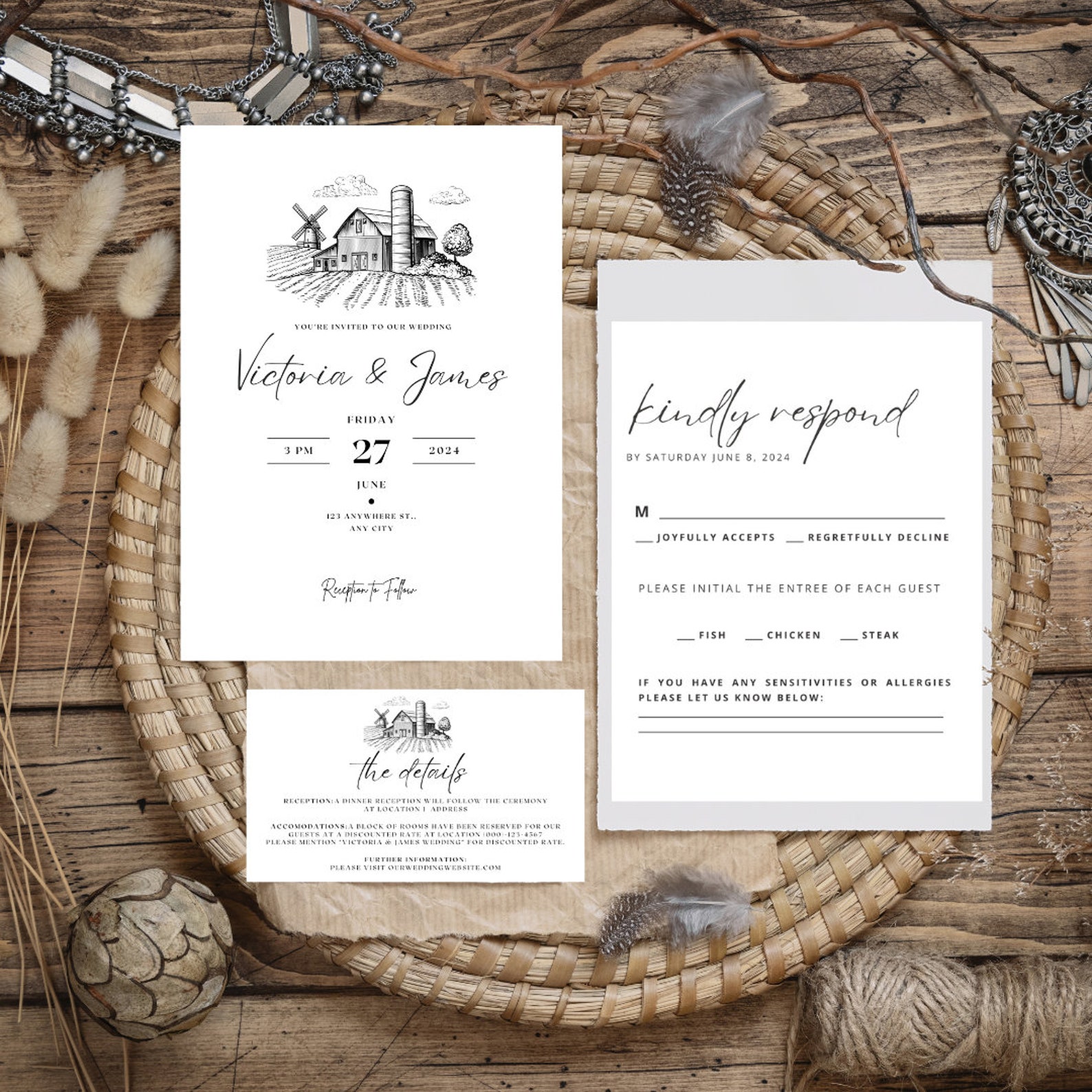 Rustic Barn Wedding Invitation Bundle - Digital Download - Etsy