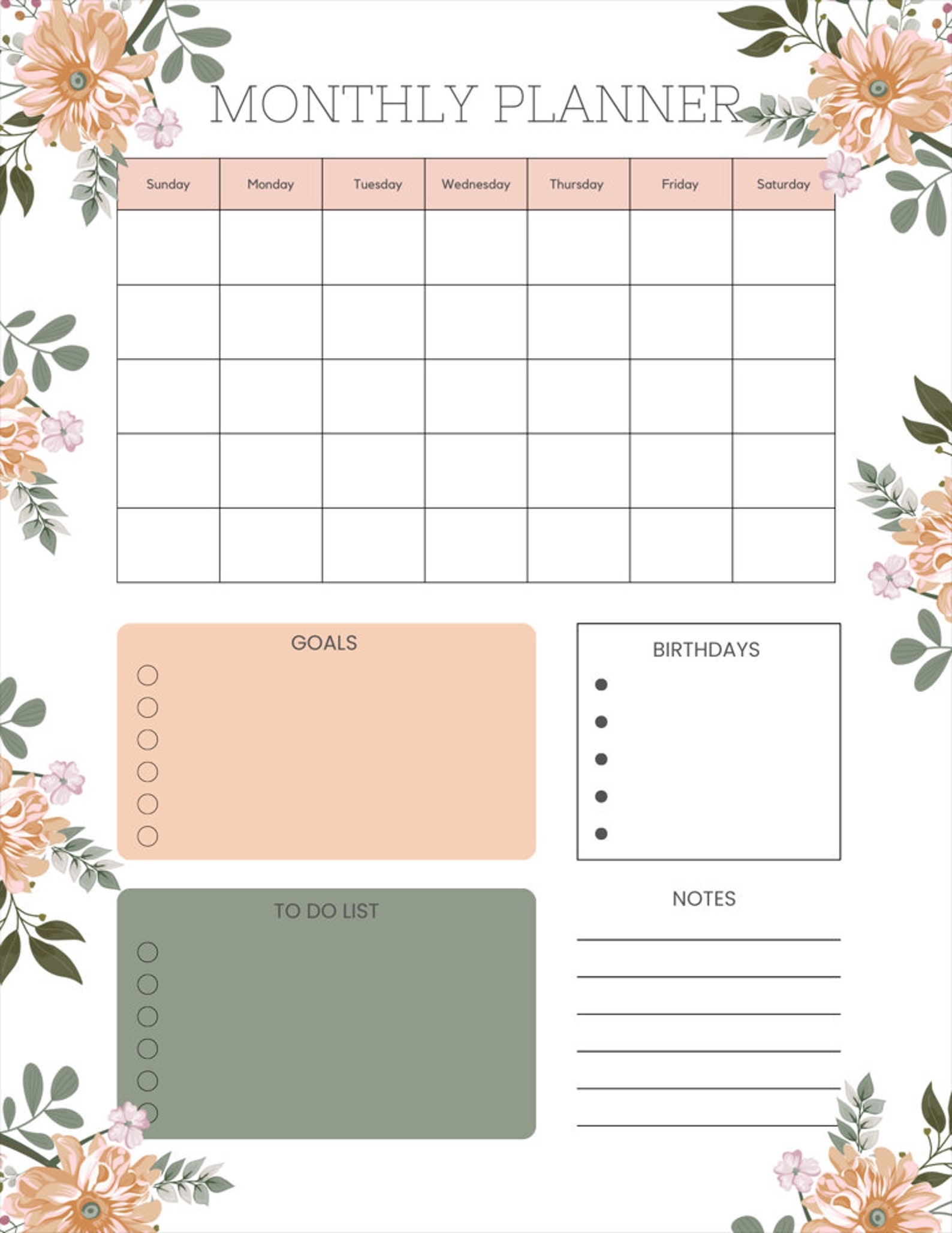 Floral Printable Planner Bundle Weekly, Monthly, Budgets, to Do Lists ...