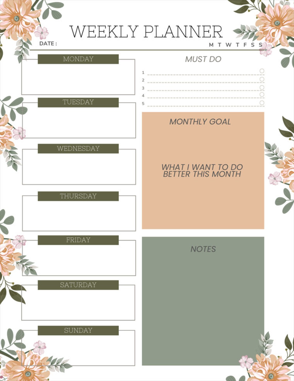 Floral Printable Planner Bundle Weekly, Monthly, Budgets, to Do Lists ...