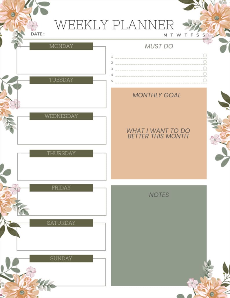 Floral Printable Planner Bundle Weekly, Monthly, Budgets, to Do Lists ...
