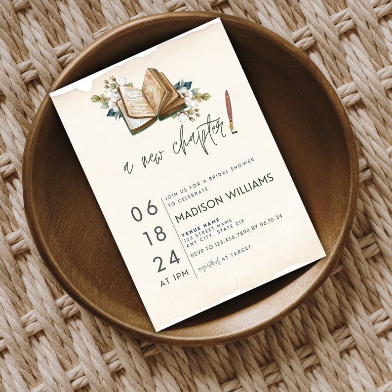 A New Chapter - Book Theme Bridal Shower Invitation - 5x7 Digital ...