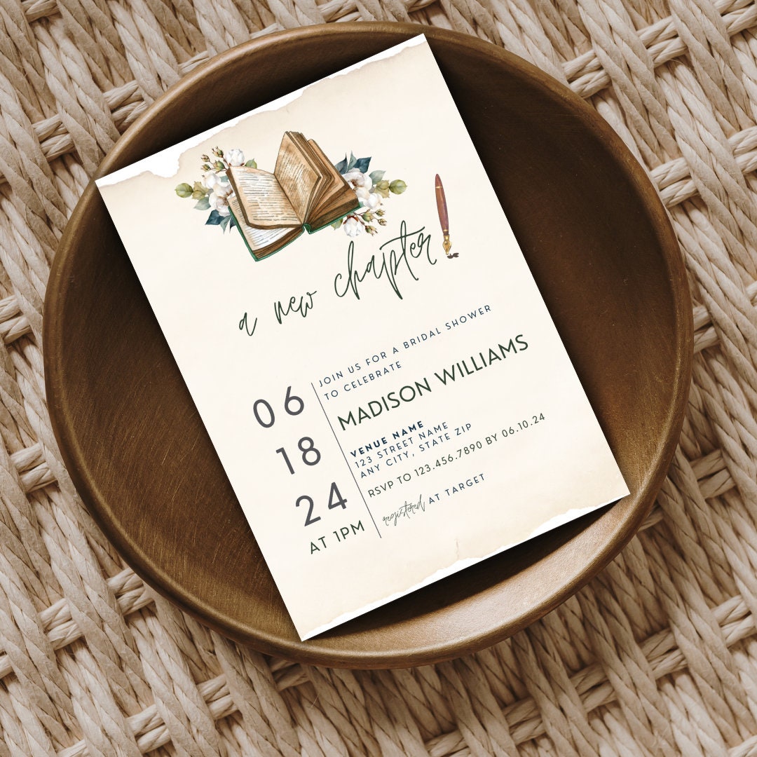 A New Chapter - Book Theme Bridal Shower Invitation - 5x7 Digital ...