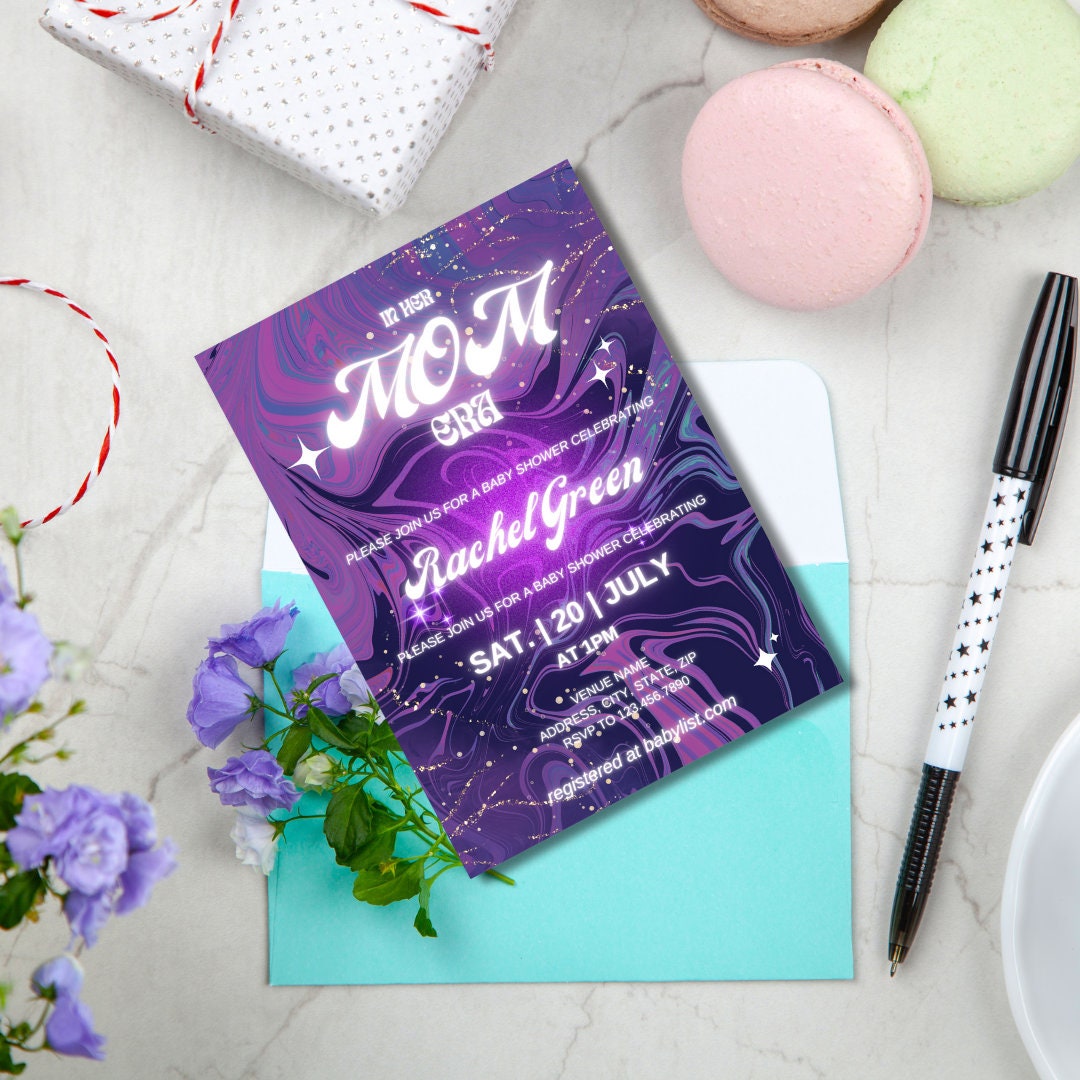 Vibrant Purple Vibey Mom Era Baby Shower Invitation 5x7 Digital ...