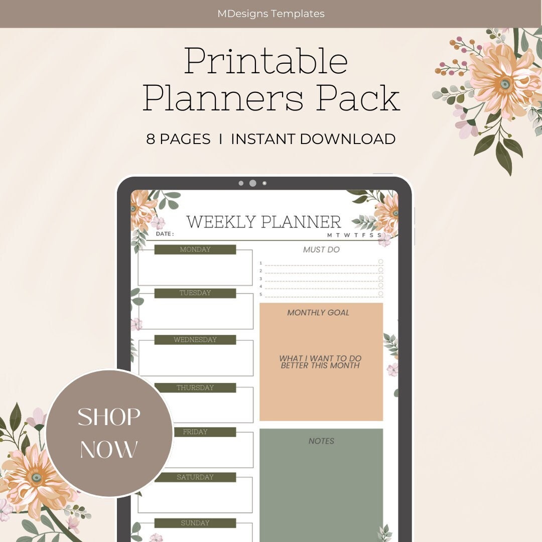 Floral Printable Planner Bundle - Weekly, Monthly, Budgets, to Do Lists ...