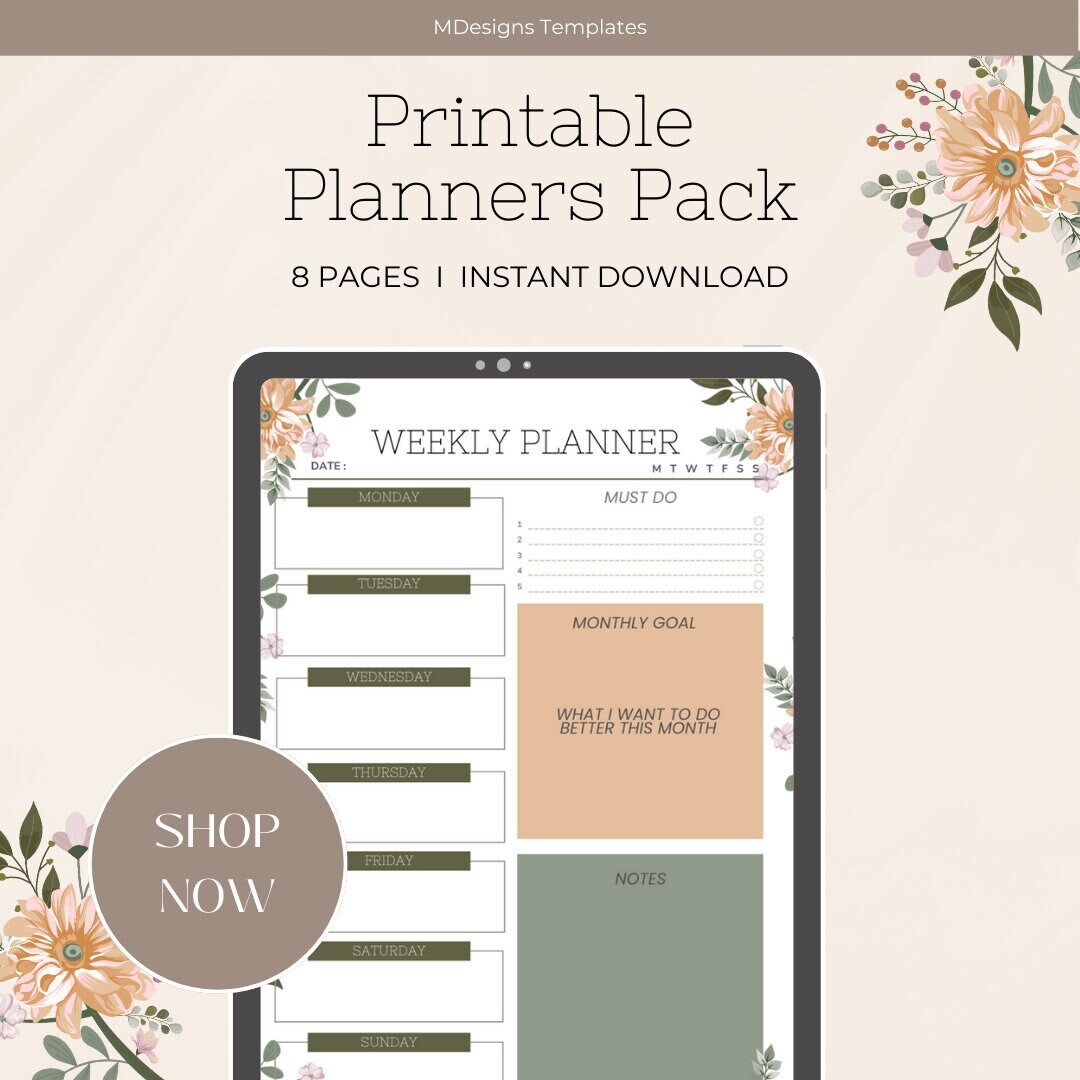 Floral Printable Planner Bundle Weekly, Monthly, Budgets, to Do Lists ...