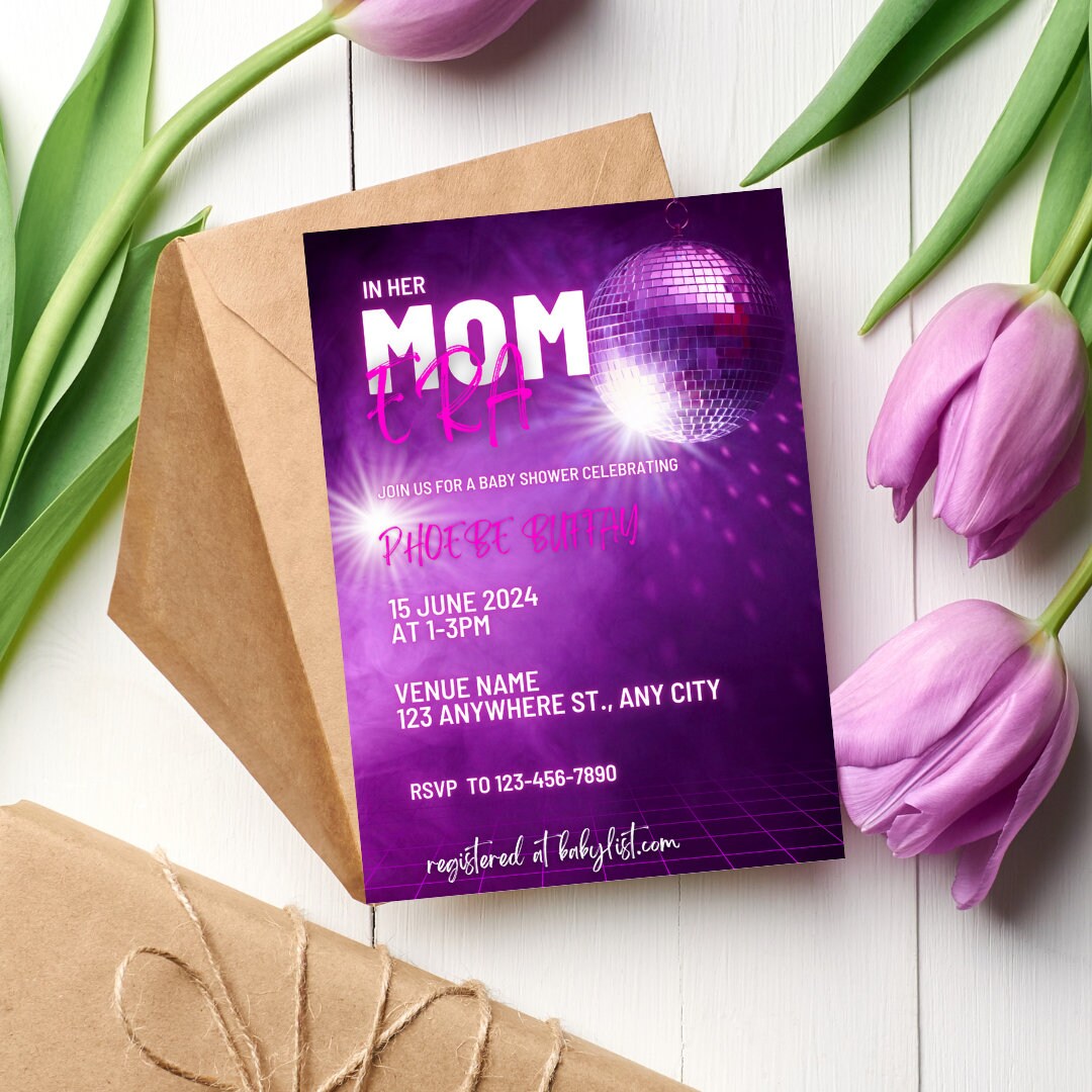 Purple Disco Theme Mom Era Baby Shower - 5x7 - Digital Download - Etsy