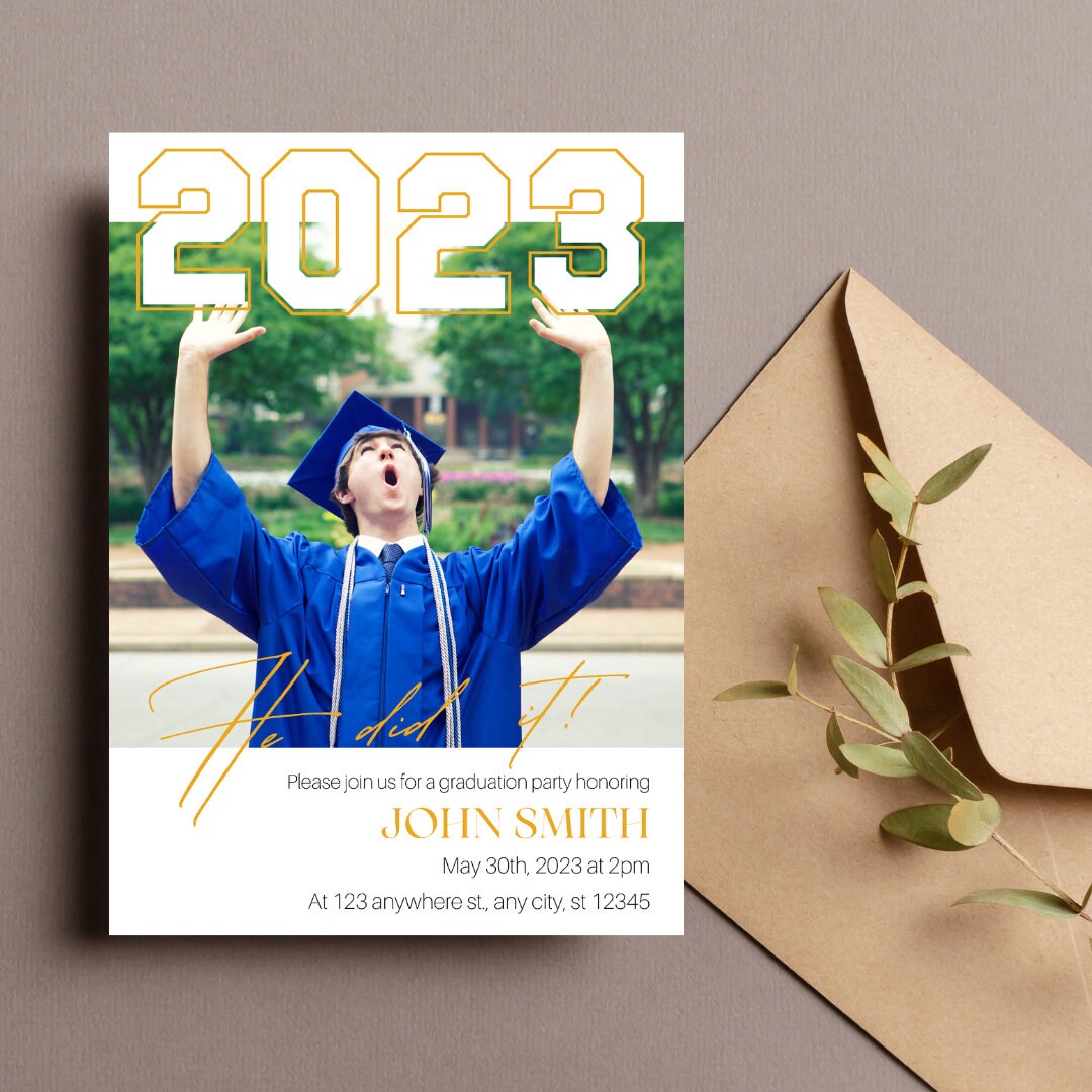 Gold and White Graduation Invitation - He/she Did It! - 5x7 - Etsy