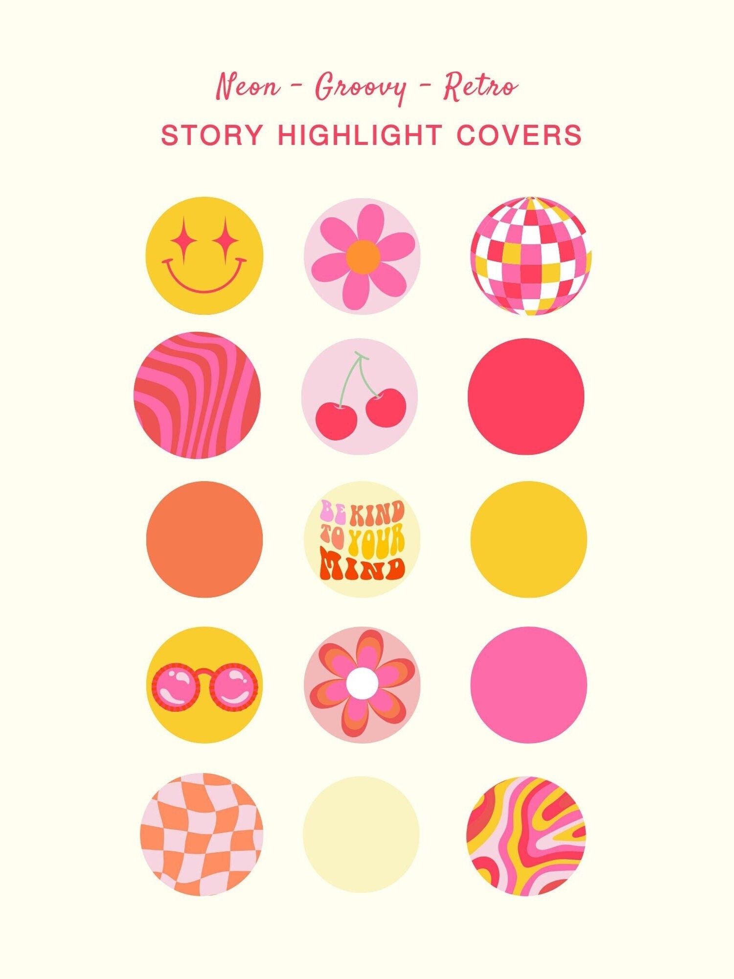 Retro Groovy Neon Hippy Story Highlight Covers Colorful IG Story Icons ...