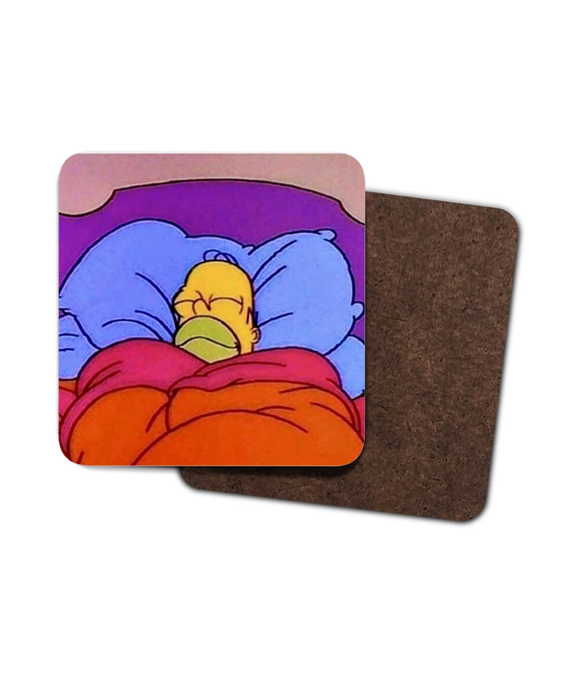 Homer Simpson Toasty Cinnamon Bun in Bed Meme Single Hardboard Coaster ...