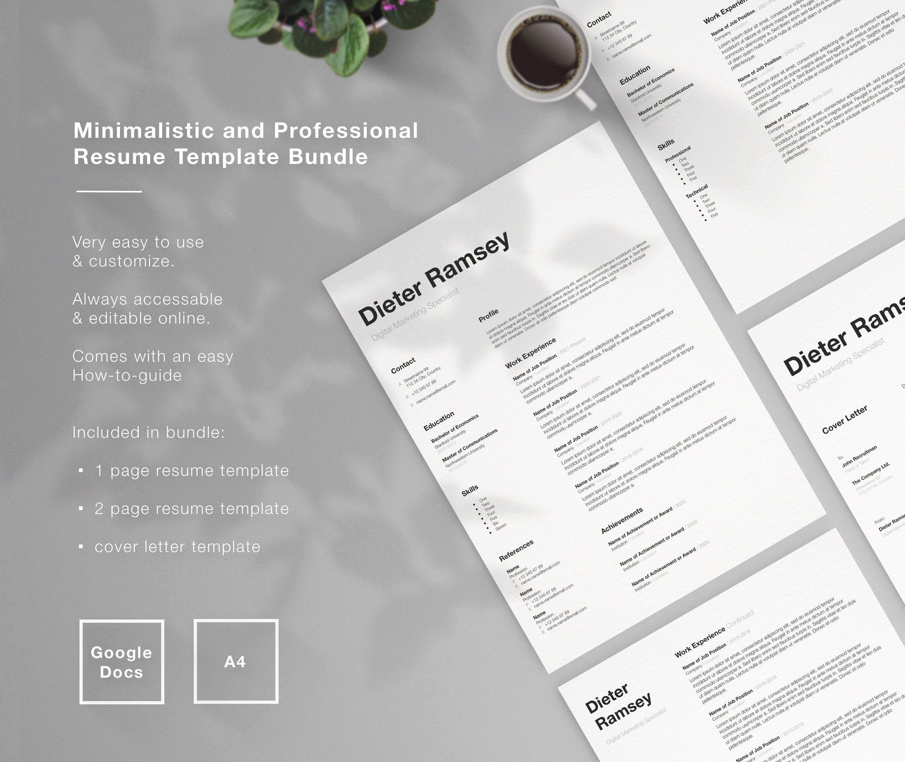 Minimalistic Resume Template for Google Docs Modern CV Design ...