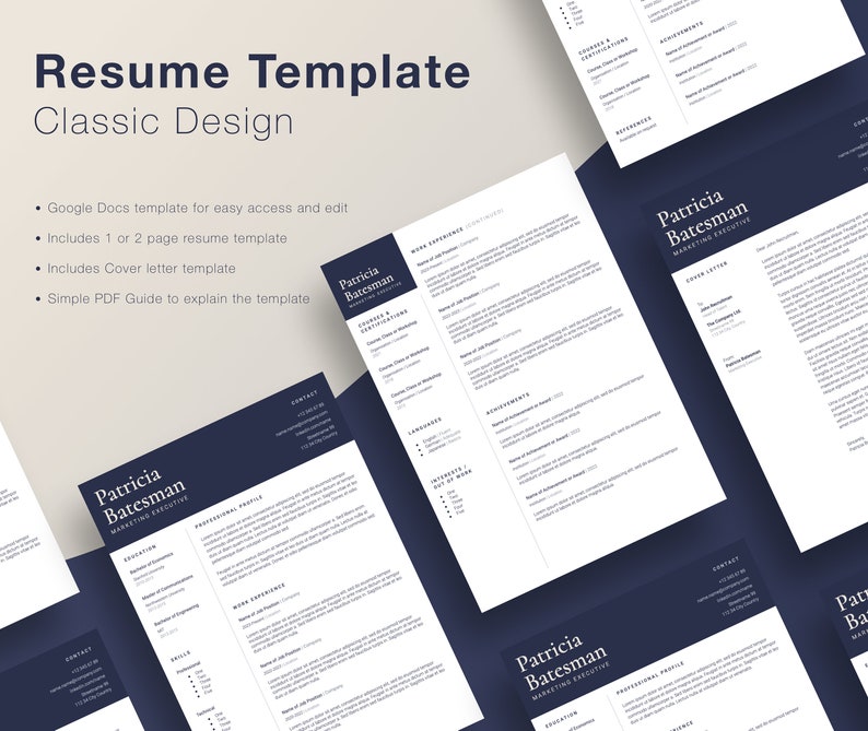 Classic Resume Template for Google Docs Professional CV - Etsy