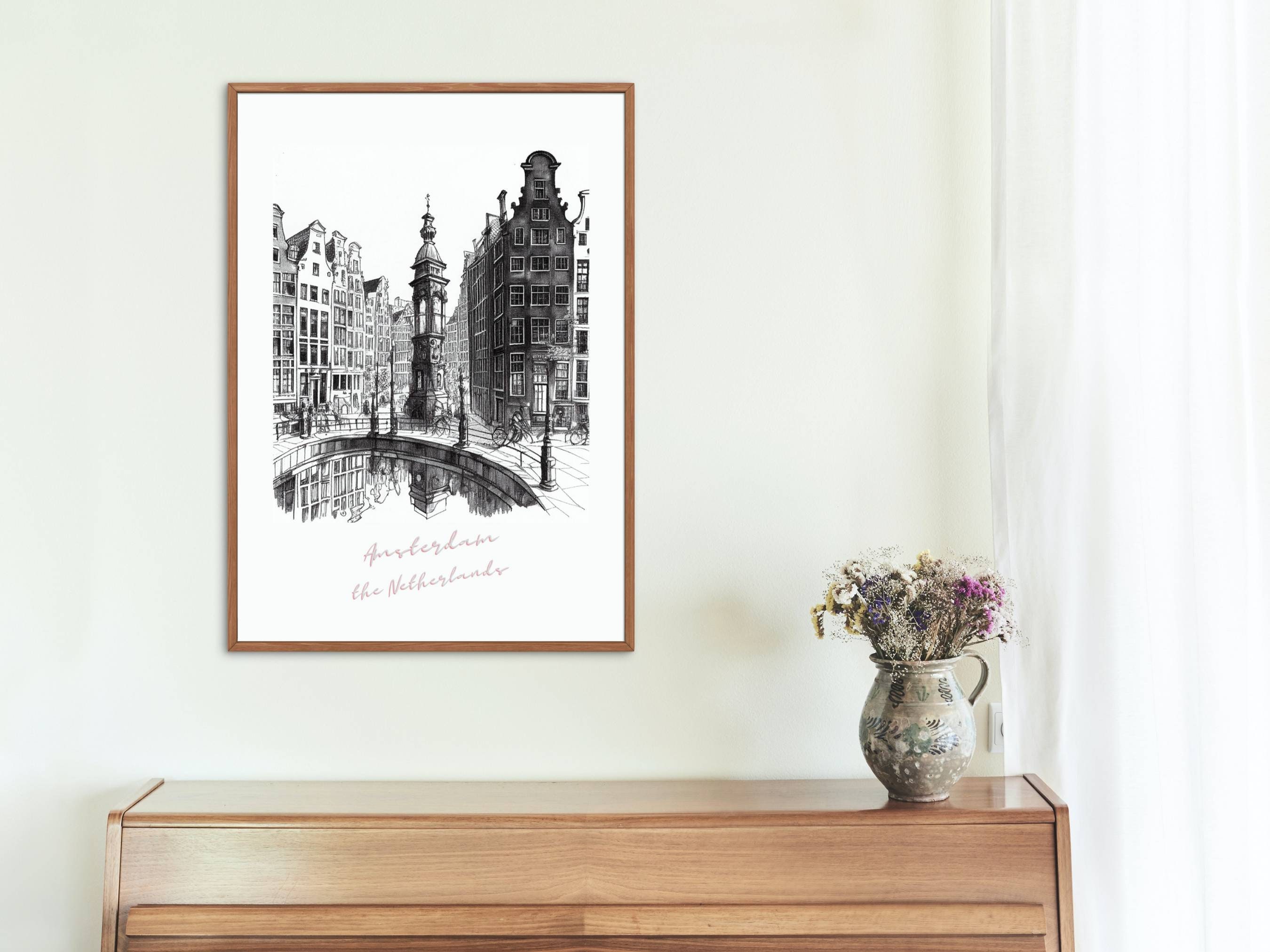 Amsterdam Sketch Poster, Digital Download, European City, Canal View ...