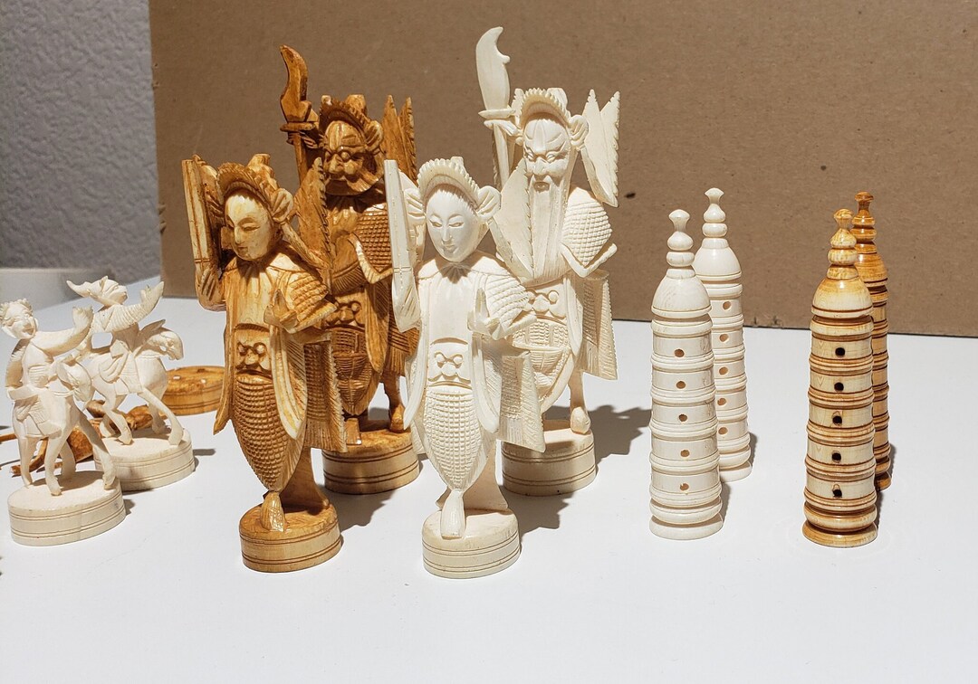 Antique Large Hand Engraved Chess Set - Etsy