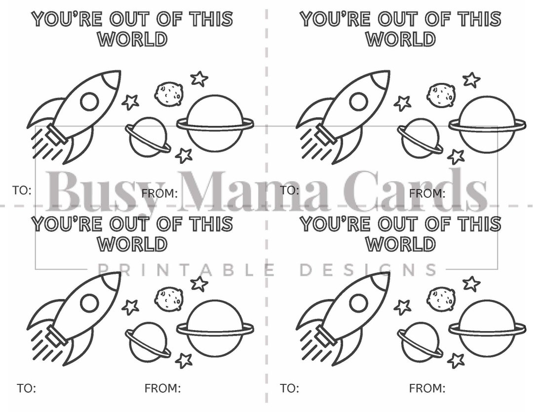 Printable Valentine's Day Card Space and Rocketship, Kids Valentine's ...