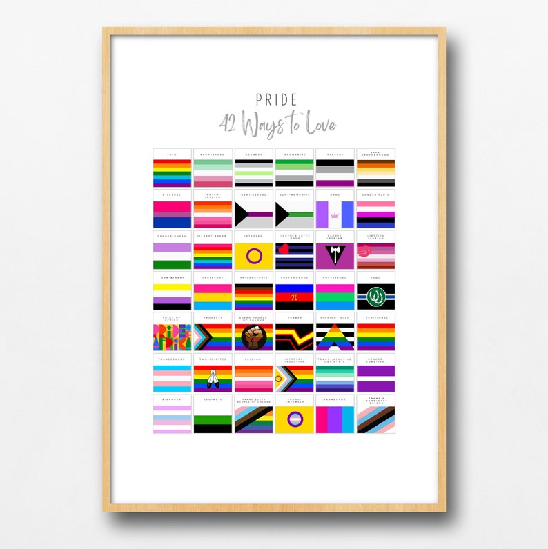 Pride Poster - 42 Ways to Love - Pride Flags and Their Meanings - Etsy