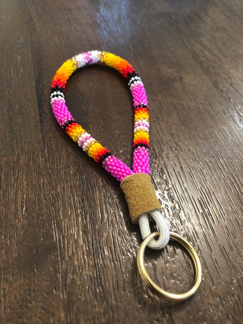 Black, Pink, White and Blue Beaded Wristlet Keychains - Etsy