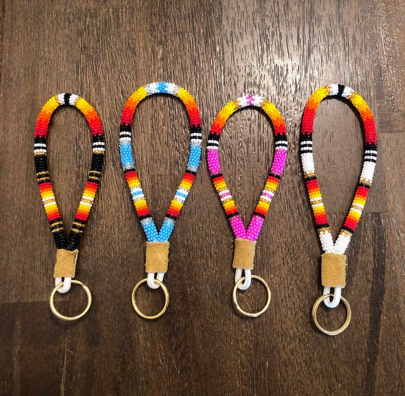 Black, Pink, White and Blue Beaded Wristlet Keychains - Etsy