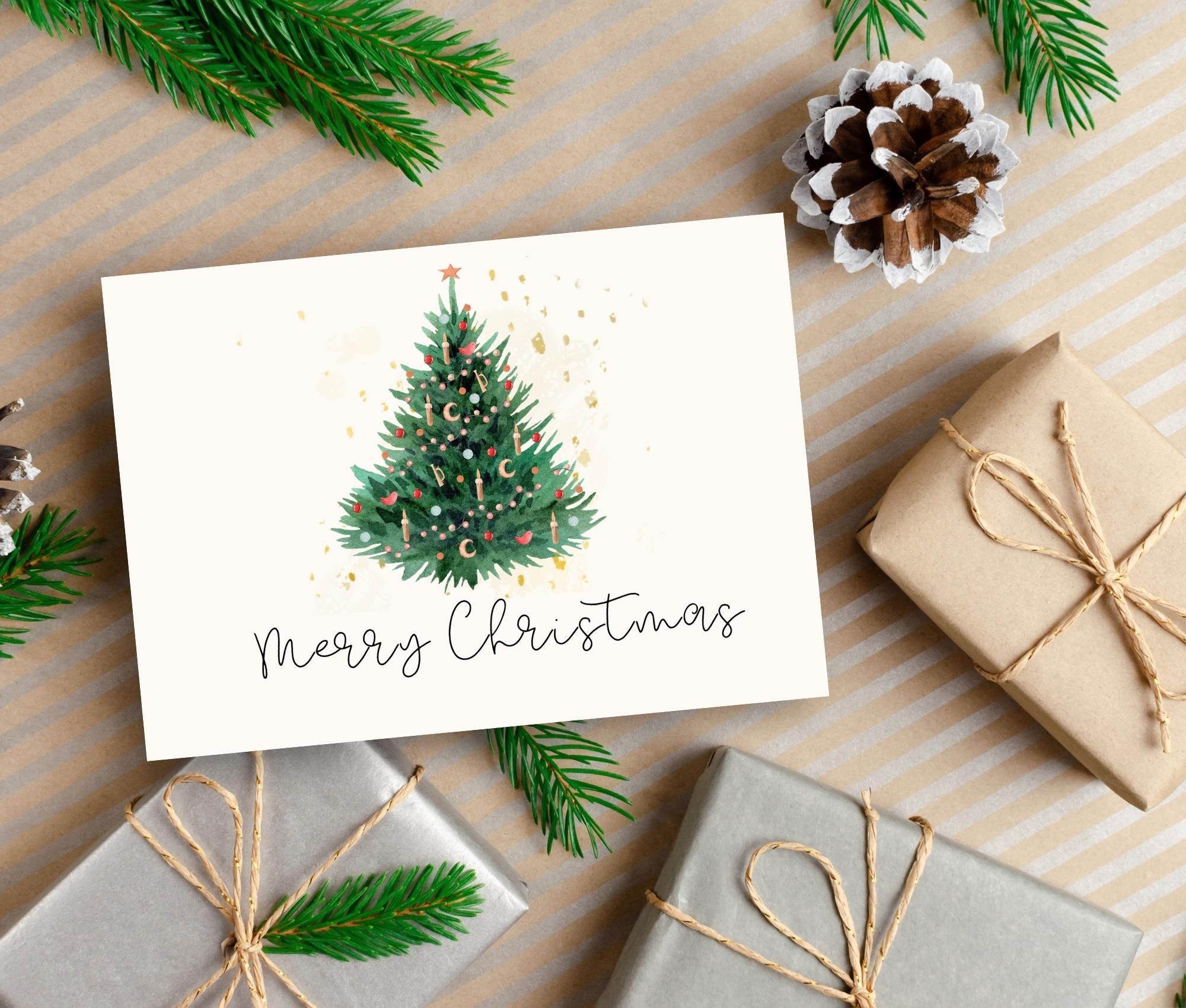 Christmas Tree Card Printable, Christmas Greeting Cards, Digital ...