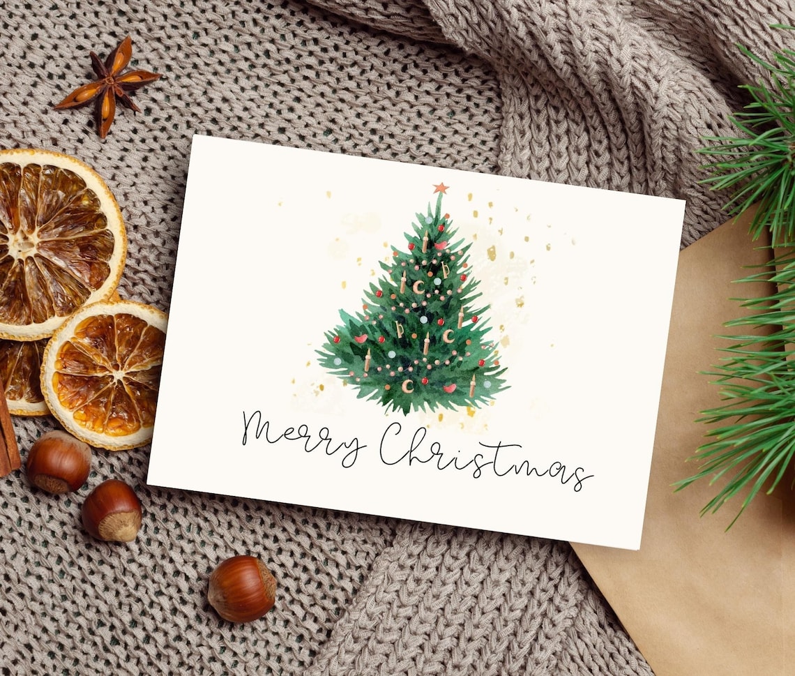 Christmas Tree Card Printable, Christmas Greeting Cards, Digital ...