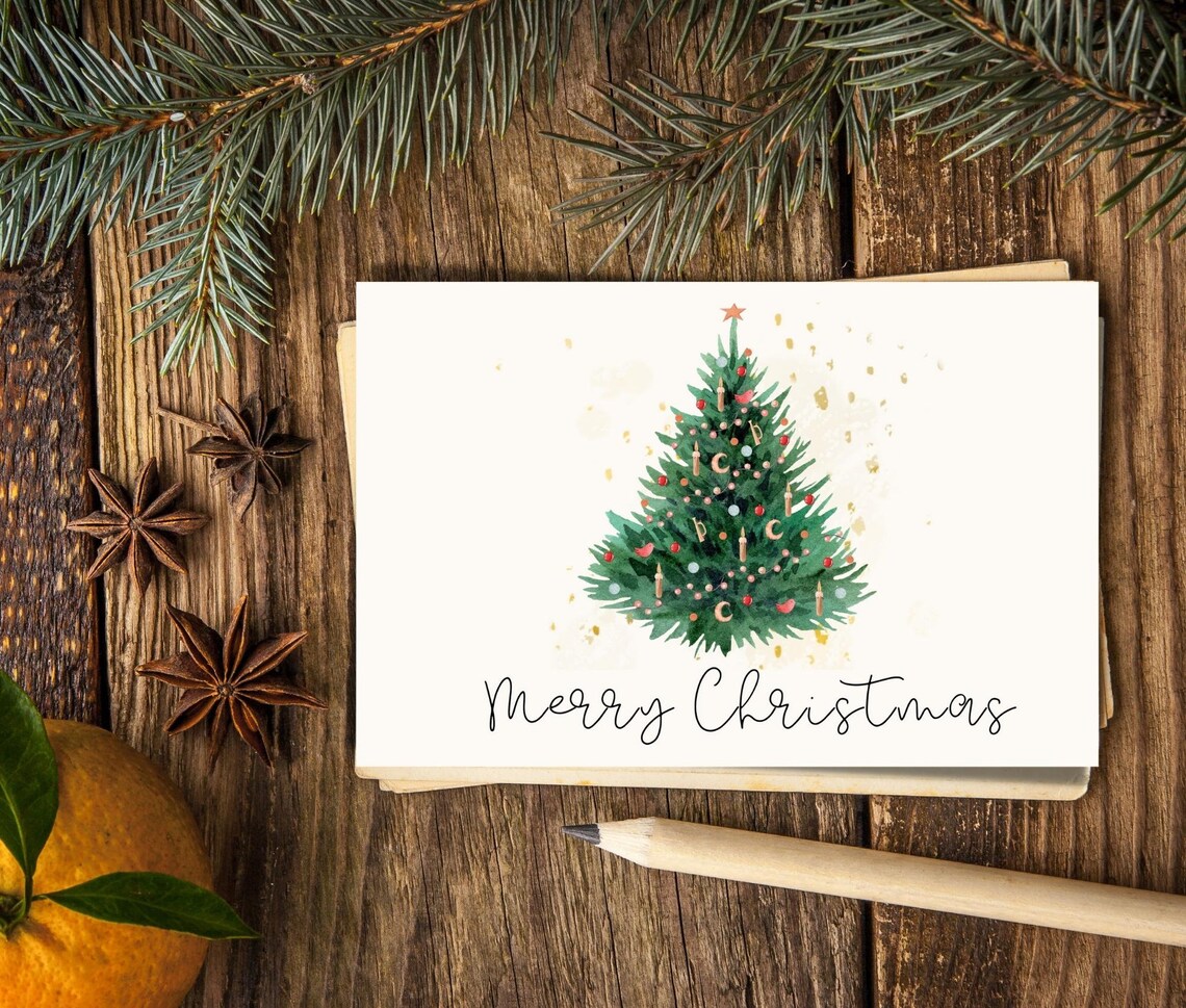 Christmas Tree Card Printable, Christmas Greeting Cards, Digital ...
