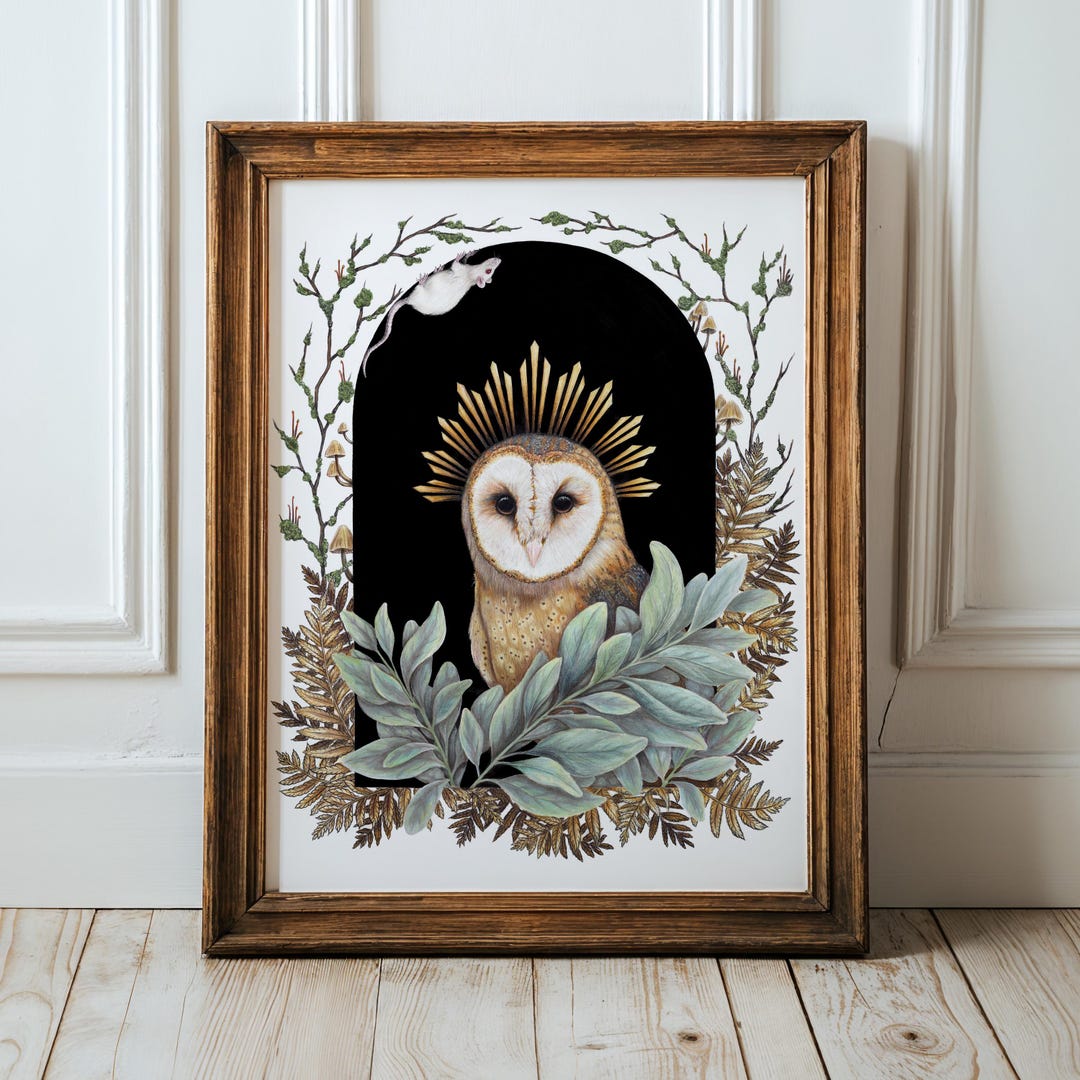 Barn Owl & Rat Cottage Core Moody Fantasy Woodland Illustration - Etsy