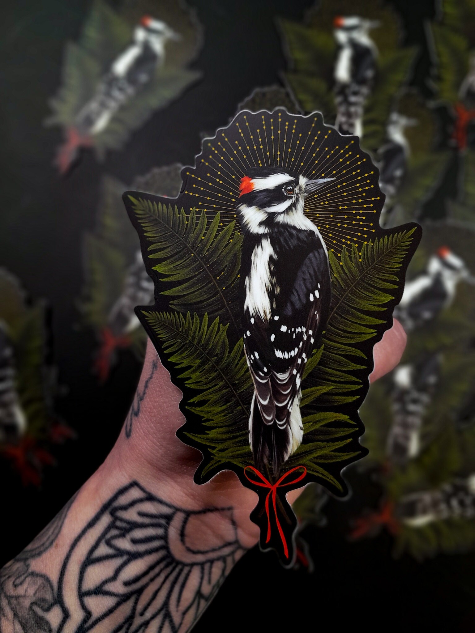 Downy Woodpecker & Fern Vinyl Sticker Dark Moody, Witchy Bird Art Bird ...