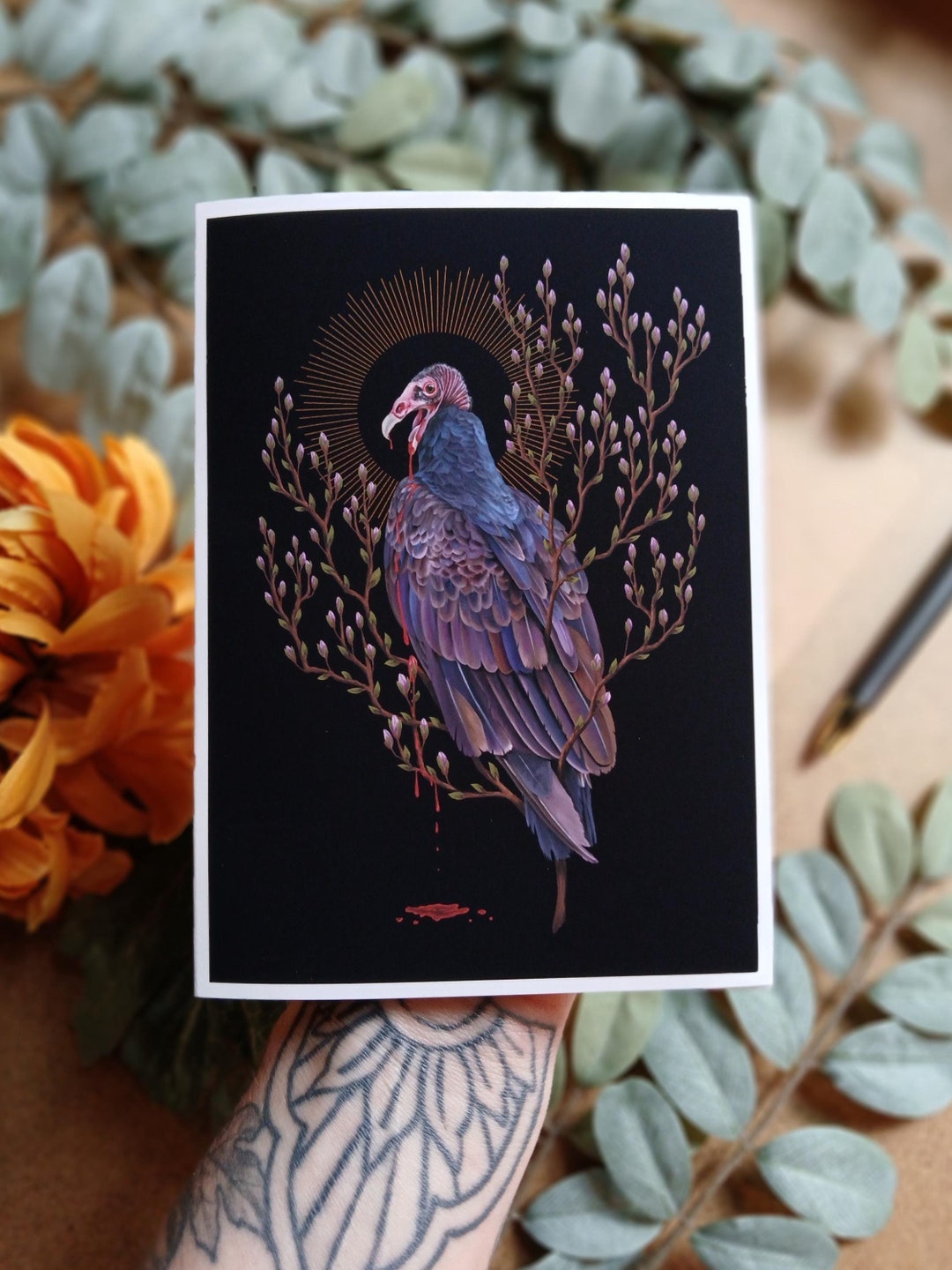 Turkey Vulture & Cherry Blossoms Blank Note Cards Bird Hag - Etsy