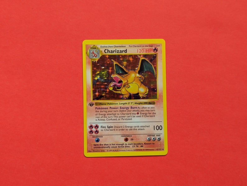 1st Edition Shadowless Holographic Charizard Custom Handmade Card - Etsy