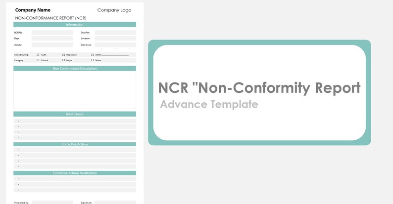 NCR Non-conformance Report Template Editable Excel Form HR - Etsy Australia