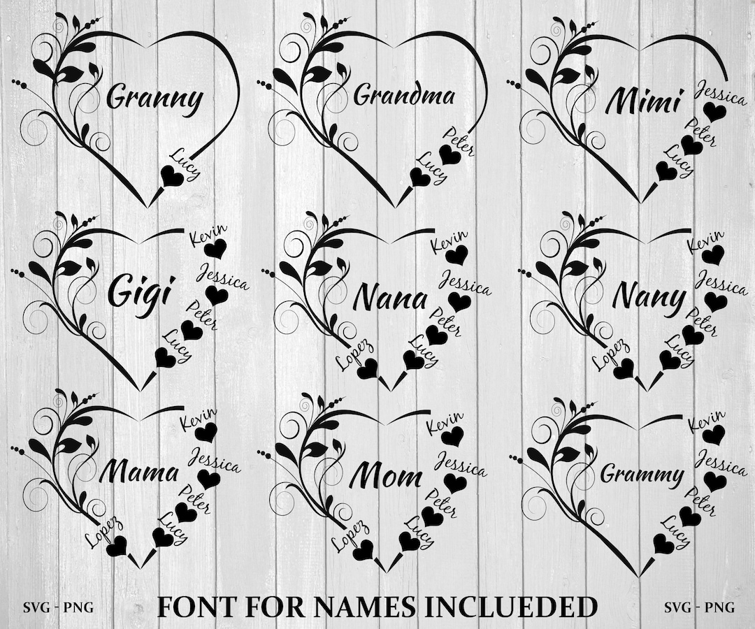 Custom Heart Grandkid Name Png Svg, Mother Svg Bundle, Personalized ...