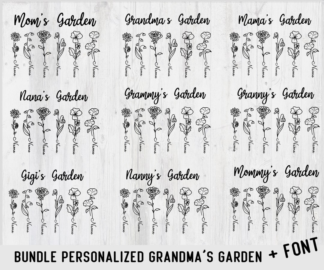Bundle Personalized Grandma's Garden Svg, Birth Month Flowers Clipart ...
