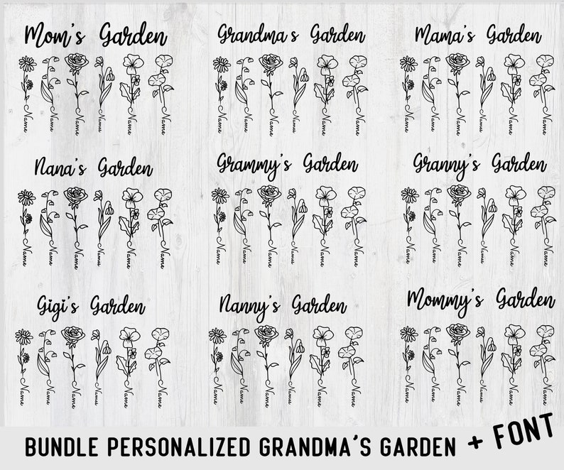 Bundle Personalized Grandma's Garden Svg, Birth Month Flowers Clipart ...