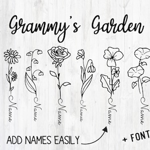 Bundle Personalized Grandma's Garden Svg, Birth Month Flowers Clipart ...