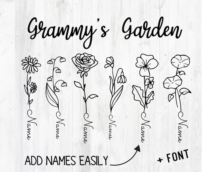 Bundle Personalized Grandma's Garden Svg, Birth Month Flowers Clipart ...