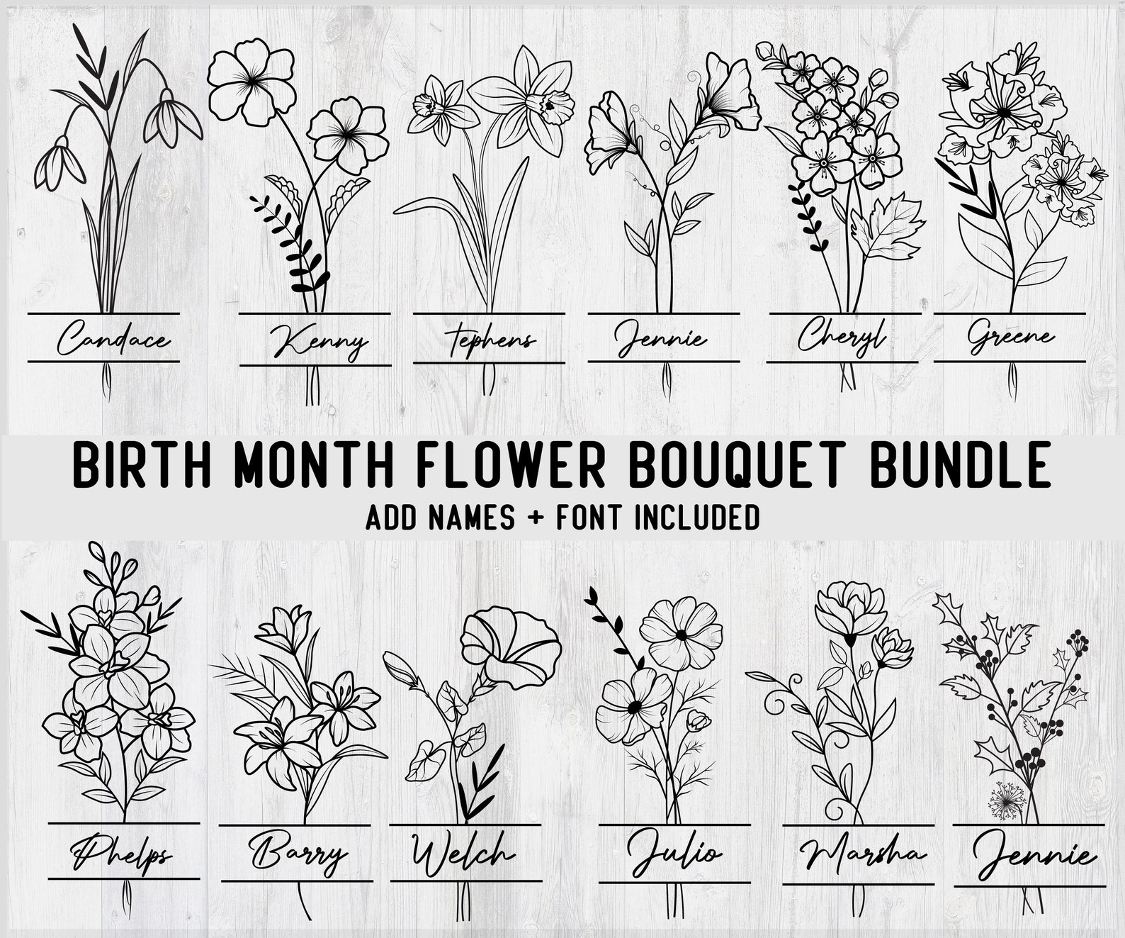 Wildflowers Birthmonth SVG and PNG Bundle / Birth Month Flowers Svg ...