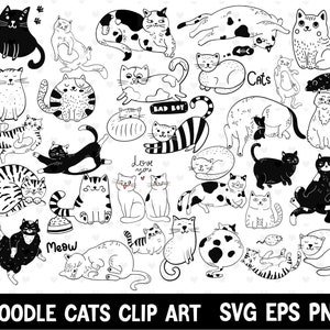 Cute Cats Doodles Clipart Svg Png Bundle, Cat Doodle Svg, Animal Hand ...