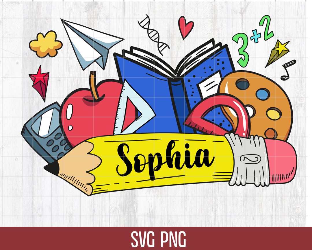 Custom Name Kids Png Svg, Back to School Png, Retro Apple Png, Teacher ...