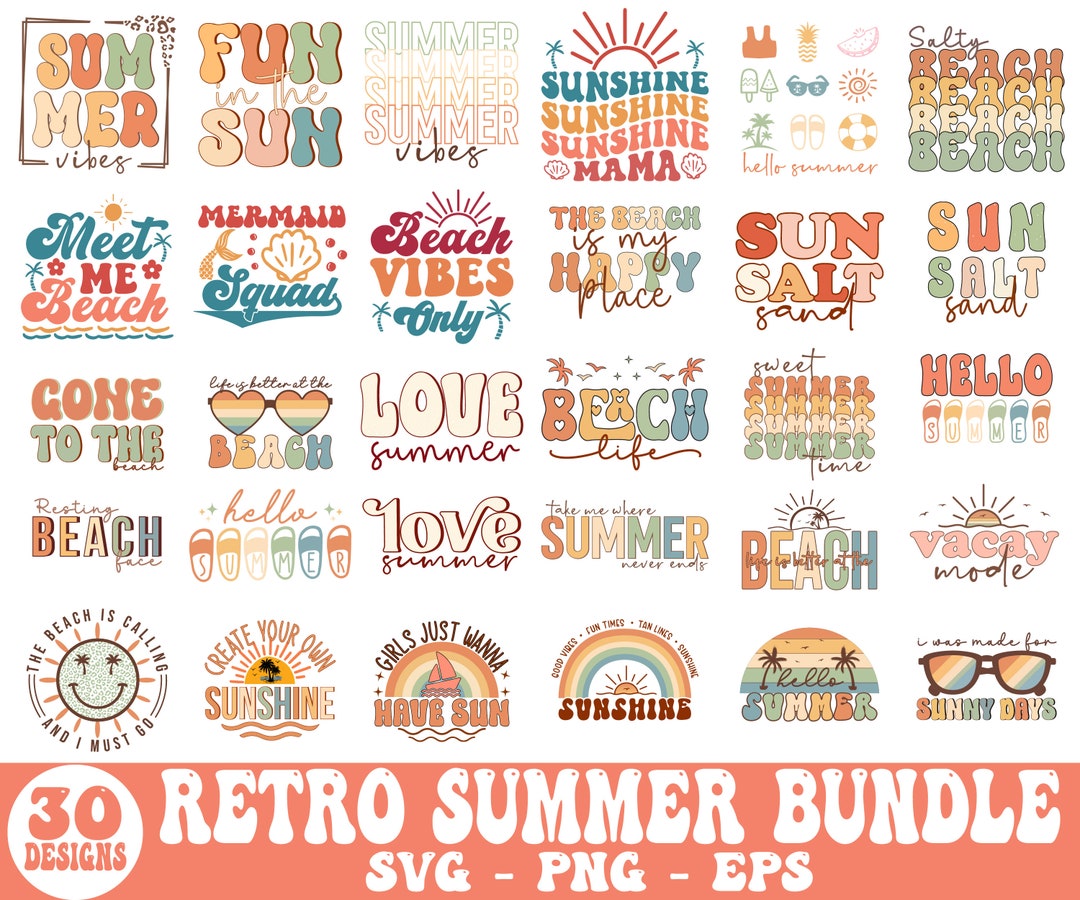 Retro Summer Bundle SVG Png, Beach Svg, Trendy Svg, Funny Beach Quotes ...