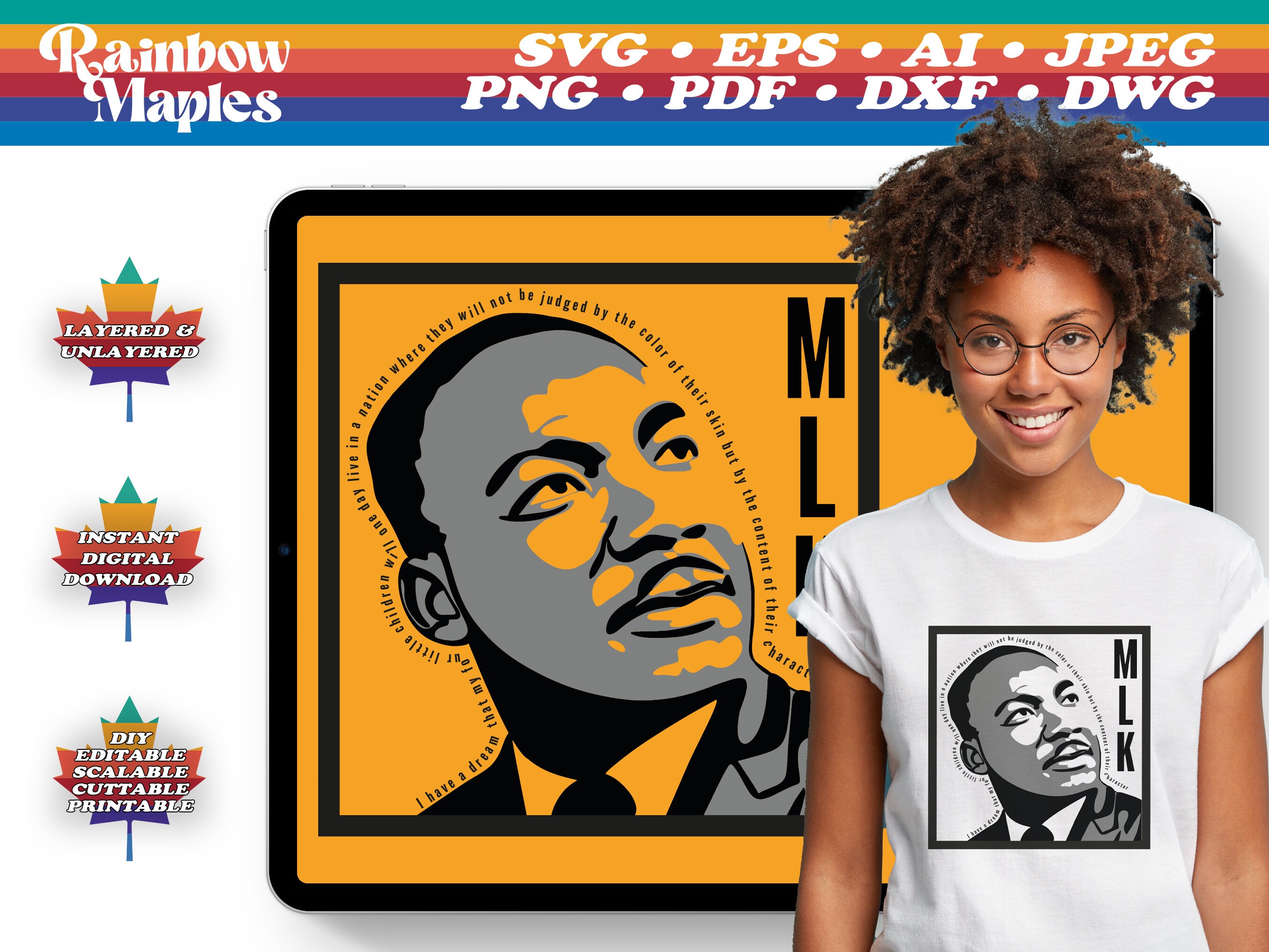 Martin Luther King Day MLK Vector High Resolution SVG BLM Black History ...