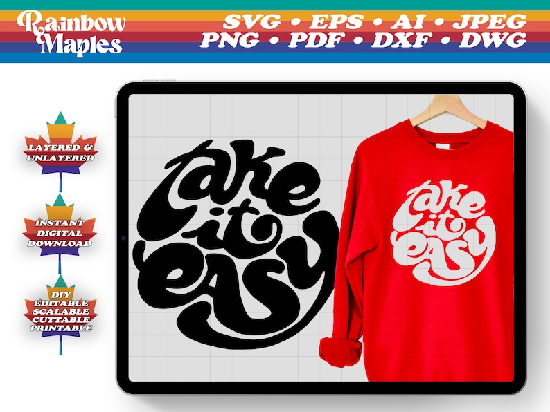 Take It Easy Vector SVG File for Cricut Digital Download Vector Cut ...