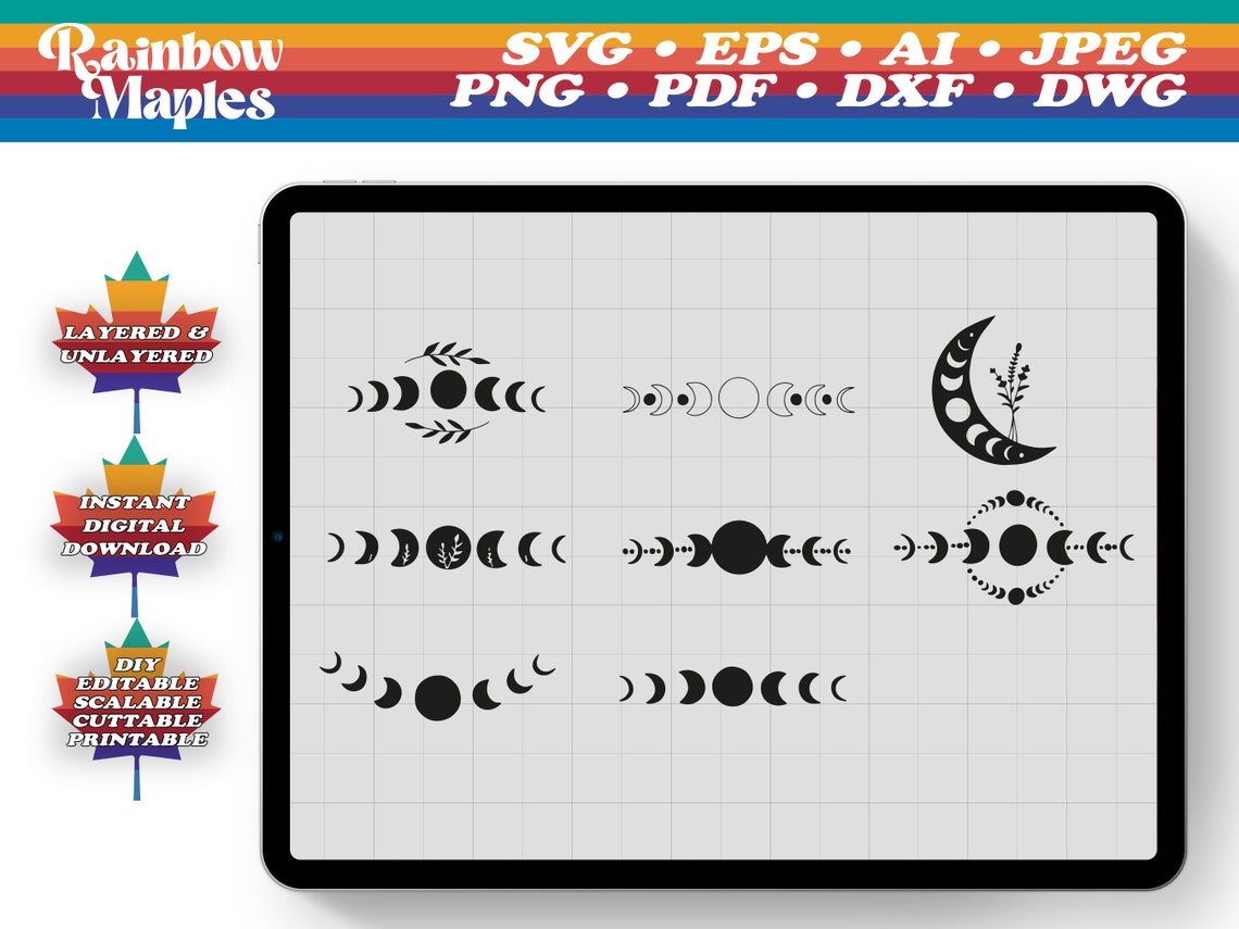 Moon Phases SVG Bundle for Cricut Digital Download Vector Cut Files ...
