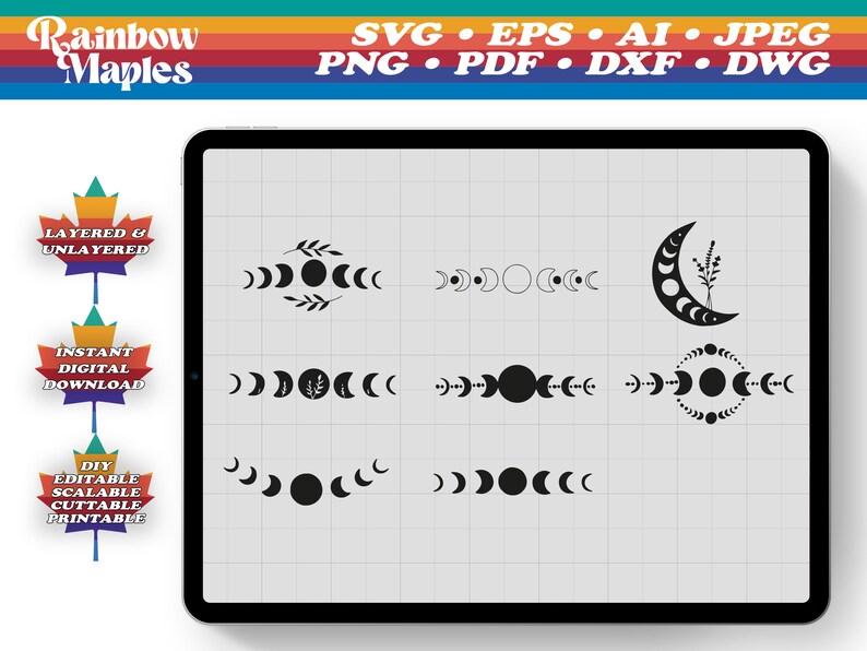 Moon Phases SVG Bundle for Cricut Digital Download Vector Cut Files ...