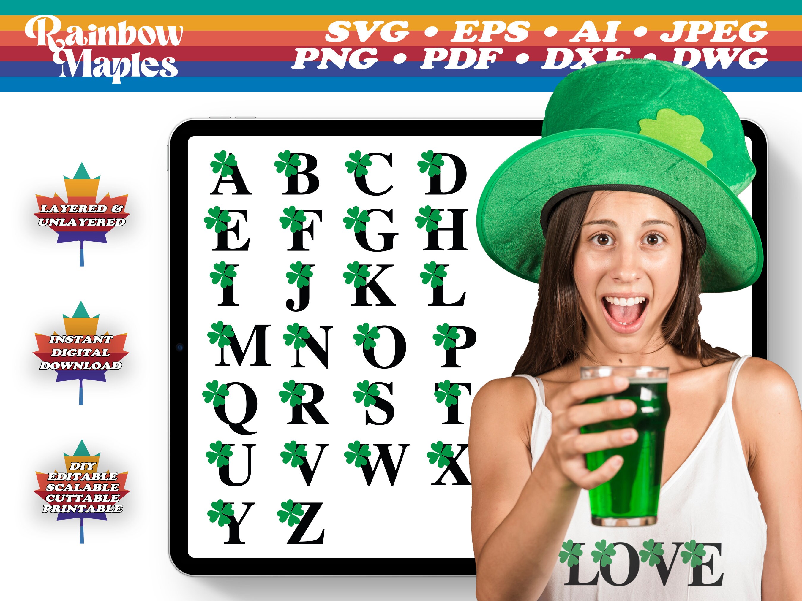 ST Patricks Day Alphabet SVG Vector Cut Files, Silhouette Eps,dxf,png ...